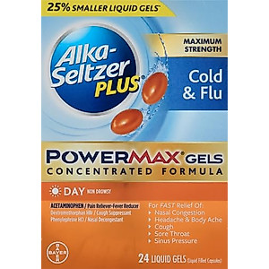Alka-seltzer Plus Cold & Flu, Power Max Cold and Flu Medicine, Day, For Adults with Pain Reliver/Fever Reducer, Cough Suppressant, Nasal Decongestant, 24 count