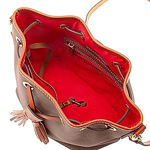 Dooney & Bourke Crossbody Bucket Bags for Women, Pebble Grain Leather Aimee Crossbody Drawstring Purse - Grey