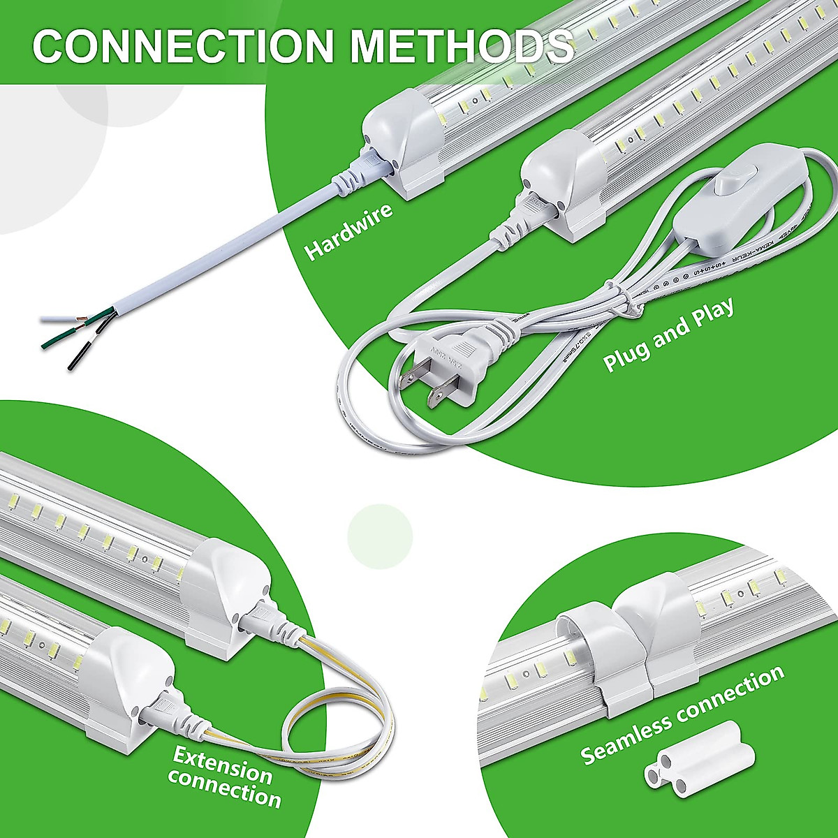 Skymoatled 8Pack 8FT LED Shop Light Garage Light,100W 6000K White Light 15000LM Super Bright,Hanging/Surface Mount,Linkable T8 LED Tube Lights for Garage,Warehouse, Workshop,Plug and Play