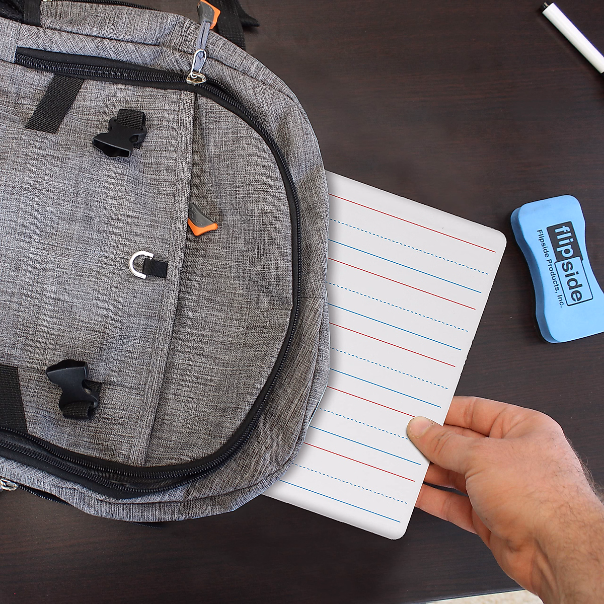 Flipside Two-Sided Red and Blue Ruled Dry Erase Board, 12 x 9, Ruled White Front/Unruled White Back, 12/Pack