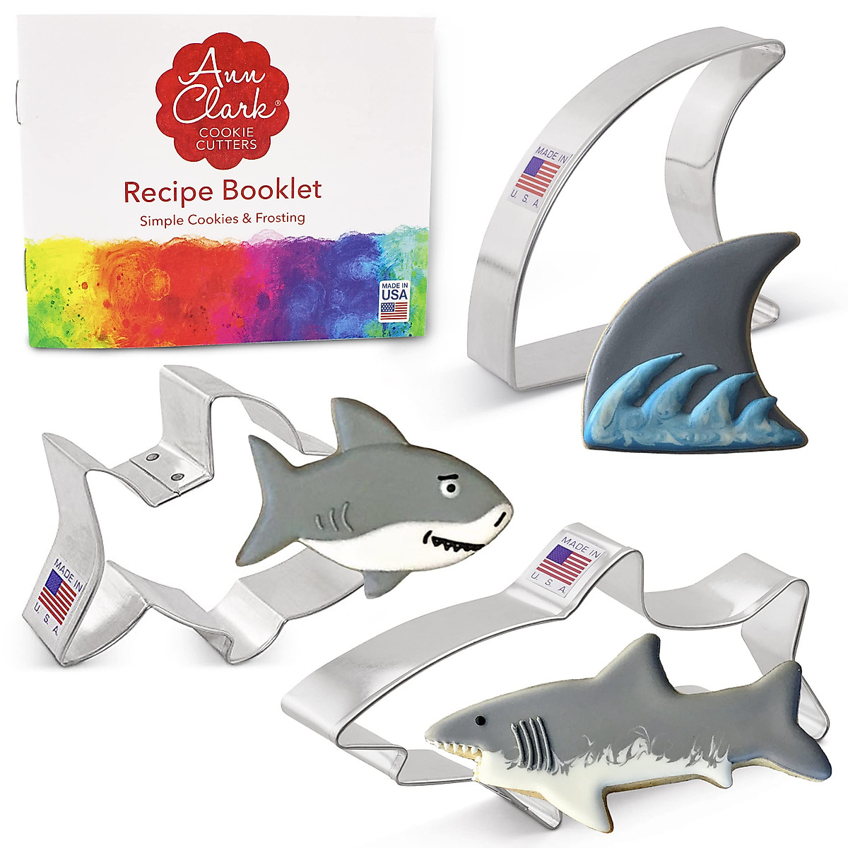 Shark Cookie Cutters 3-Pc. Set Made in USA by Ann Clark, Baby Shark, Shark Fin, Great White Shark