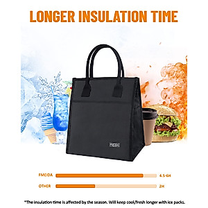 Fmeida Lunch Bag, Insulated Lunch Bag Women, Small Lunch Bag, Thermal Black Lunch Bag with Side&Interior Pockets, Reusable Adult Lunch Tote Bags for Women Men Office Work College Beach Travel
