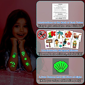 Partywind 204 Styles Luminous Hawaiian Party Supplies for Kids, Individually Wrapped Sheets Glow Hawaiian Luau Temporary Tattoos for Boys Girls Goodie Bag Stuffers, Summer Beach Party Decorations