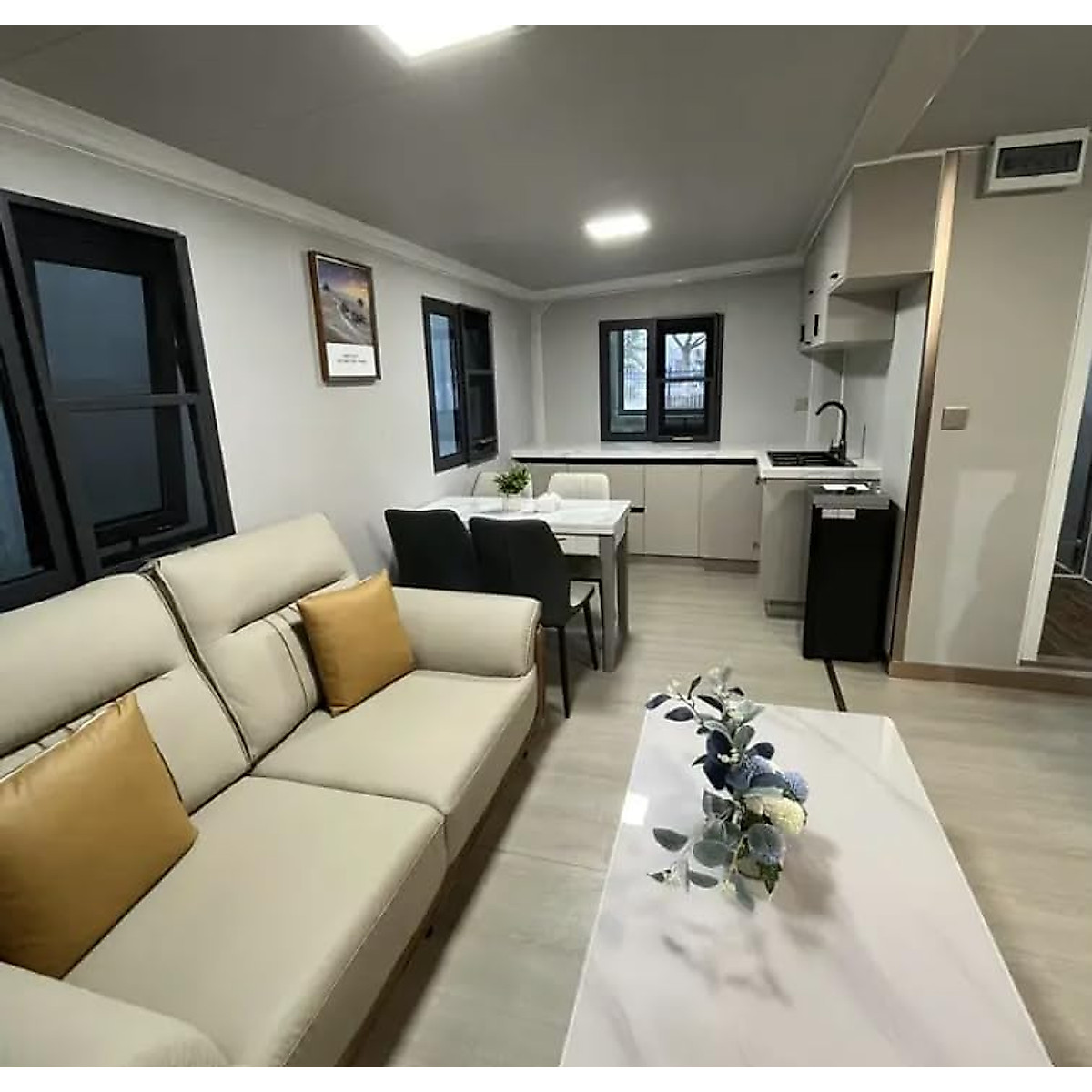 Portable Prefab House to Live in,40FT Foldable Tiny Container House with 3 Bedroom,1 Bathroom,1 Kitchen and Living Room,Prefabricated House for Adults Living,Expandable Mobile Home with Steel Frame