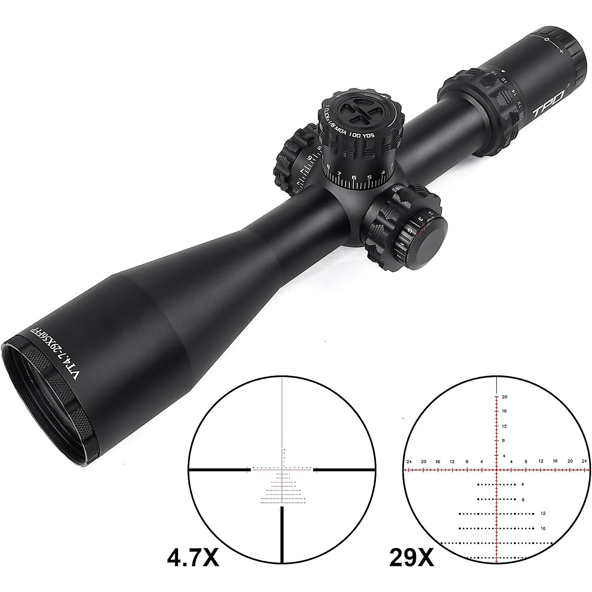 Sniper VT4.7-29X56FFP 35mm Tube First Focal Plane Rifle Scope, Side Parallax Adjustment
