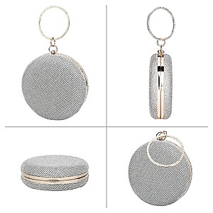 UBORSE Round Rhinestones Clutch Purse for Women Formal Evening Bag Sparkly Wedding Bridal Clutch Purse Prom Party Handbag Silver