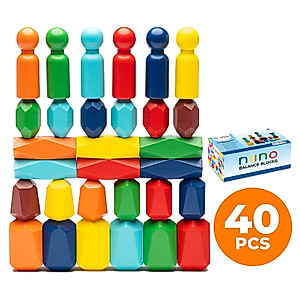 Niino 16 Pcs Wooden Blocks-Wooden Stone Balancing Blocks- Wooden Stacking Toys-Wooden Stones Building Blocks-Stacking Rocks-Colorful Natural Rainbow Stacking Sensory Toy… (20, Multicolor)