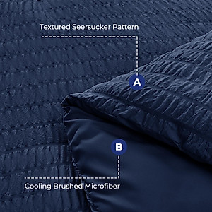 HYMOKEGE Navy Blue Full Size Comforter Sets Seersucker 7 Pieces, All Season Luxury Bed in a Bag for Bedroom, Bedding Set with Comforters, Sheets, Pillowcases & Shams