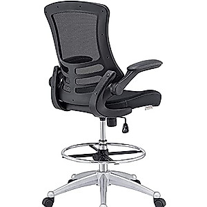 Modway Attainment Vinyl Drafting Chair - Drafting Stool With Flip-Up Arm in Black