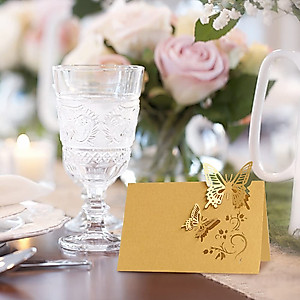 50PCS Hollow Butterfly Table Place Cards, Name Place Cards for Table Setting, Seating Place Cards Banquet Seat Cards Name Cards Wedding Place Cards for Table, Dinner Parties, 3.5 x 2.4 Inch