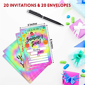 AWSICE Tie Dye Summer Fun Birthday Invitations, Fruits Double-Sided Fill-In Invite Cards For Birthday Party, 20 Invitations With Envelopes, Decorations,Party Favor And Supply-A12