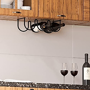 Wallniture Dijon Wine Rack Wall Mounted & Under Cabinet Wine Storage Racks Kitchen Organization and Storage 3 Wine Bottles, Steel Black