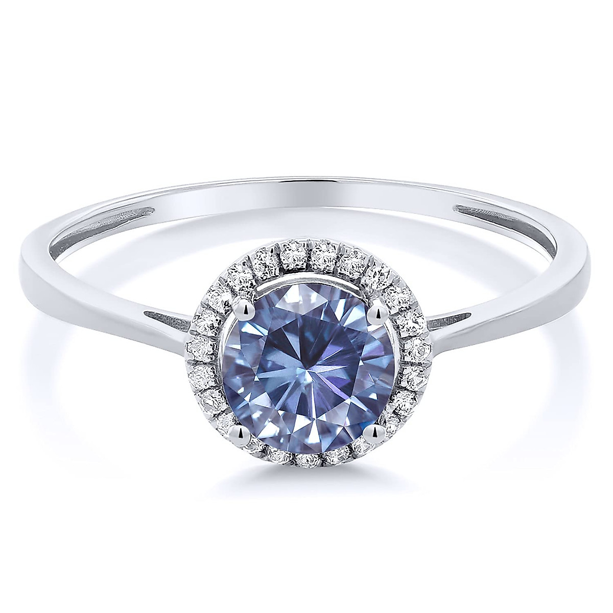 Gem Stone King 10K White Gold Gemstone Birthstone & Diamond Halo Promise Wedding Engagement Ring | Round 6MM | White Gold Ring For Women