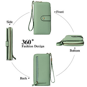 GAEKEAO Womens Wallet RFID Blocking Leather Wristlet Purse Large Capacity Credit Card Holder with Grip Hand Strap