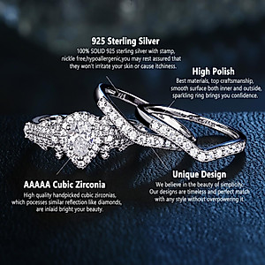 Newshe Wedding Rings for Women 5A Cz Engagement Band 925 Sterling Silver 1.5CT Pear Bridal Sets Size 9