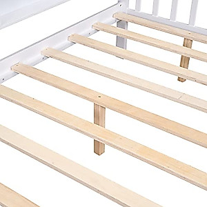 Polibi Full Size Wooden House Bed with 2 Drawers, 8 Storage Shelves, Roof, Headboard and Footboard, White