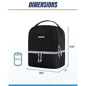 SUNLUG Large Lunch Bag Women 13.5L Double Deck Lunch Box Insulated Cooler Lunch Tote Bag Reusable Adult Lunch Bag Women for Work, Picnic, Black