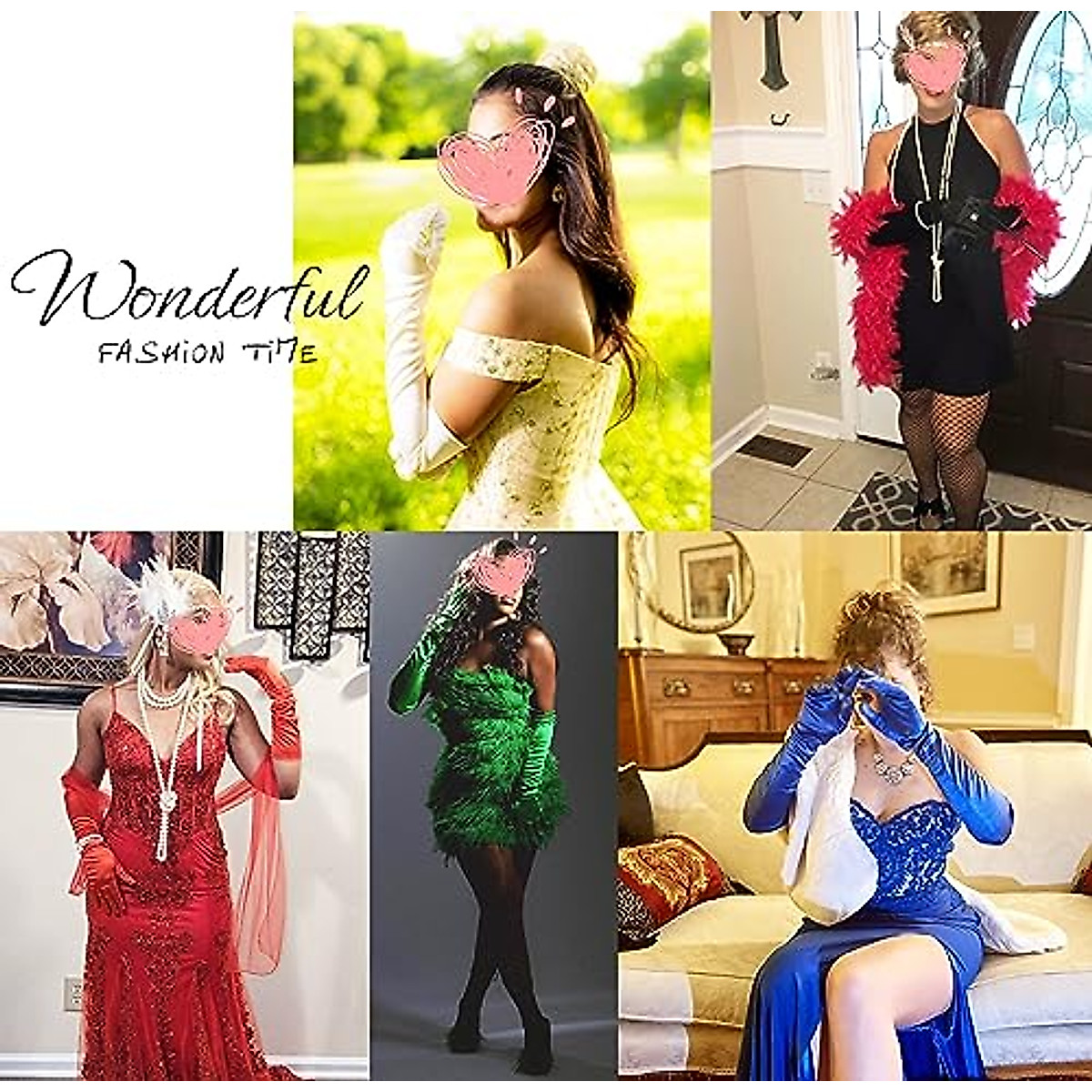 WINROLA Long Opera Party 20s Satin Gloves Stretchy Adult Size Elbow Length Wedding Bridal Gloves Halloween Party Opera Costume (Hot pink, 21.6")