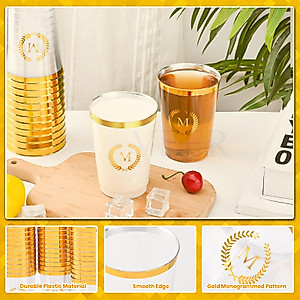 Datyiiha 100 Pieces Monogrammed Plastic Cups Gold Foil Letter M Disposable Cups 12 oz Clear Initial Party Cups for Wedding Birthday Baby Shower Personalized Party Drinkware