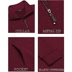 COOFANDY Men 1/4 Zip Polo Sweatshirt Long Sleeve Lightweight Collar Pullovers for Spring Fall Winter Wine Red