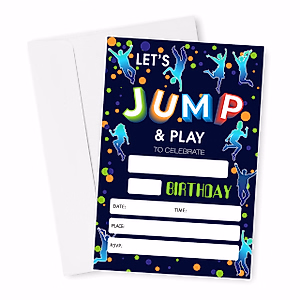 Bounce House Birthday Invitations, Jumping Birthday Party Invites Decorations, Kids Adults Trampoline Birthday Party and Events Supplies, 20 Fill-in Invites Cards with Matching Envelopes（YQK-025）