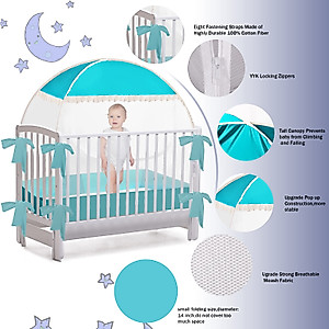 Baby Crib Tent Cover to Keep Baby from Climbing Out, Pop Up Safety Crib Net Canopy for Boys,Girls,Toddler, Mesh Mosquito Net for Crib,Baby Bed,Crib Height Extender to Keep Infant in (Emerald)