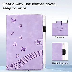 Business Special Butterfly Phonogram Pattern Cover with 2 Credit Card Slots Pencil Holder Kickstand Protective Case for iPad Air 2019/ Pro 10.5" -Purple