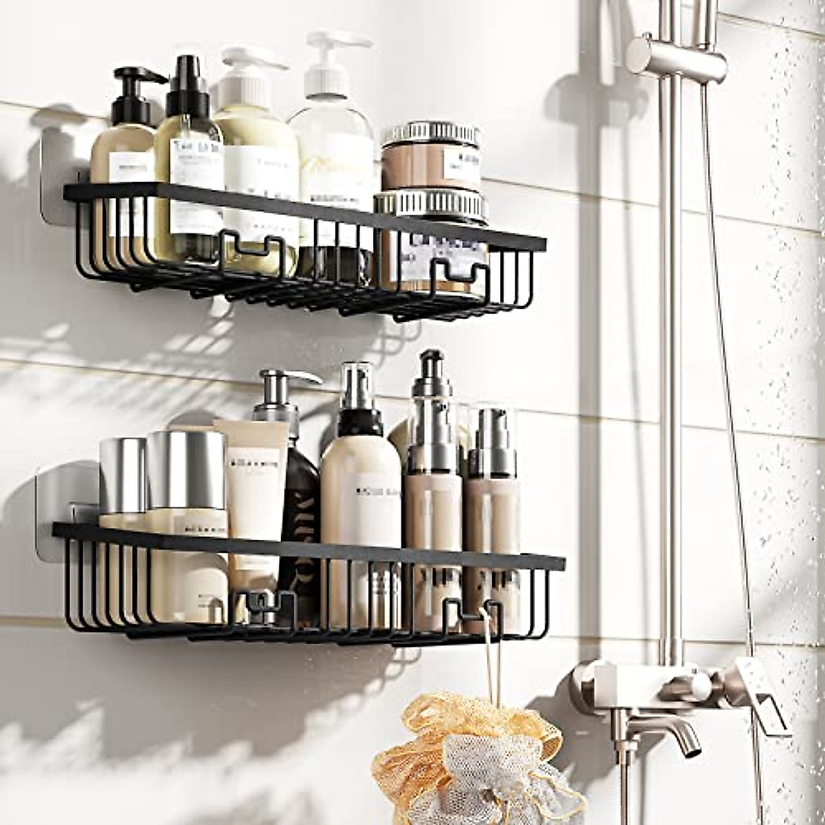 Alsonerbay Shower Organizer Bathroom Caddy for Shower, No Drilling Shower Shelf Baskets for Storage, Rustproof Metal Shower Rack, 2 pack, Matte Black