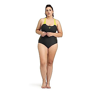 Arena Performance Women's Graphic Swim Pro Back Plus Size One Piece Swimsuit Chlorine Resistant MaxLife Bathing Suit, Black/Soft Green, 16W-18W