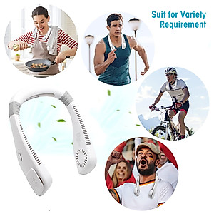 MQUPIN Portable Neck Fan, Hands Free Bladeless Fan, Large Capacity Battery Operated 3 Wind Speed Personal Fan Adjustable,USB Rechargeable for Office,Camping, Hiking, Travel - White