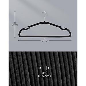 SONGMICS Velvet Hangers 50 Pack, Non-Slip Clothes Hangers, 17 x 8.3 Inches, Coat Hangers with Wide Shoulder Notches, Pants Bar, 360° Swivel Hook, Space-Saving, for Closet, Ink Black UCRF039B03