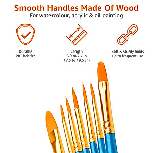 Amazon Basics Paint Brush Set, Nylon Paint Brushes for Acrylic, Oil, Watercolor, 10 Brush Sizes