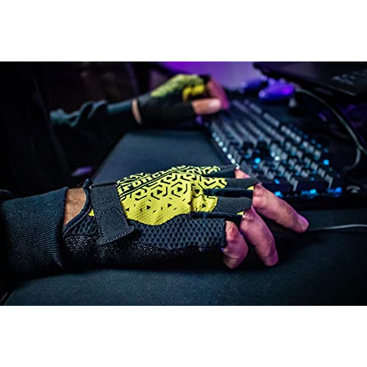 Ironclad PC Gaming Gloves, Precision Fit, Performance Silicone Grip, Moisture Wicking Construction, 1 Pair, ES-IPC-04-L, Black/Yellow, Large
