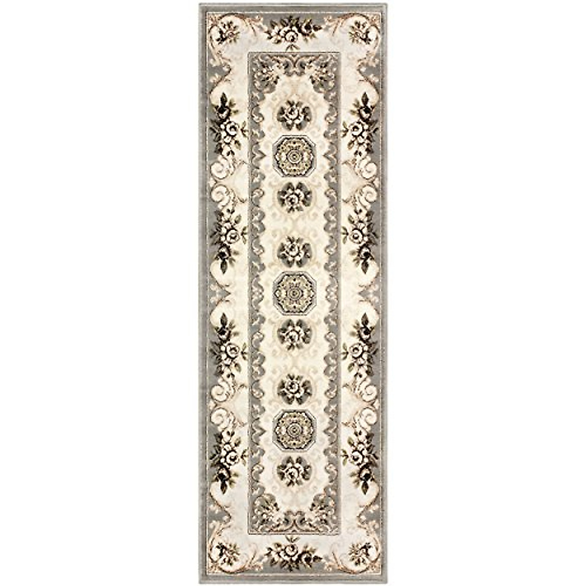 SUPERIOR Traditional Oriental Floral Polypropylene Indoor Area Rug or Runner with Jute Backing, 2'7" x 8', Beige