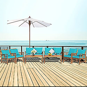 Tangkula 8 PCS Acacia Wood Patio Furniture Set, Outdoor Seating Chat Set w/Gray Cushions Back Pillow, Outdoor Conversation Set w/Coffee Table for Garden, Backyard, Poolside