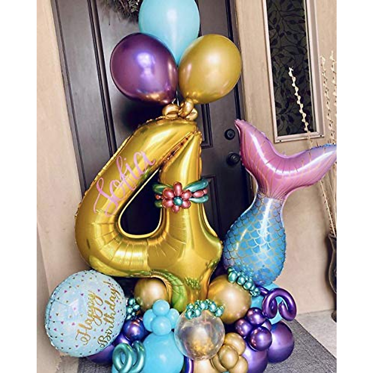 7pcs Mermaid Balloons Number Balloons for 1st 2nd 3rd Birthday Party Girls' Mermaid Tail Decoration Supplies (6 Number)