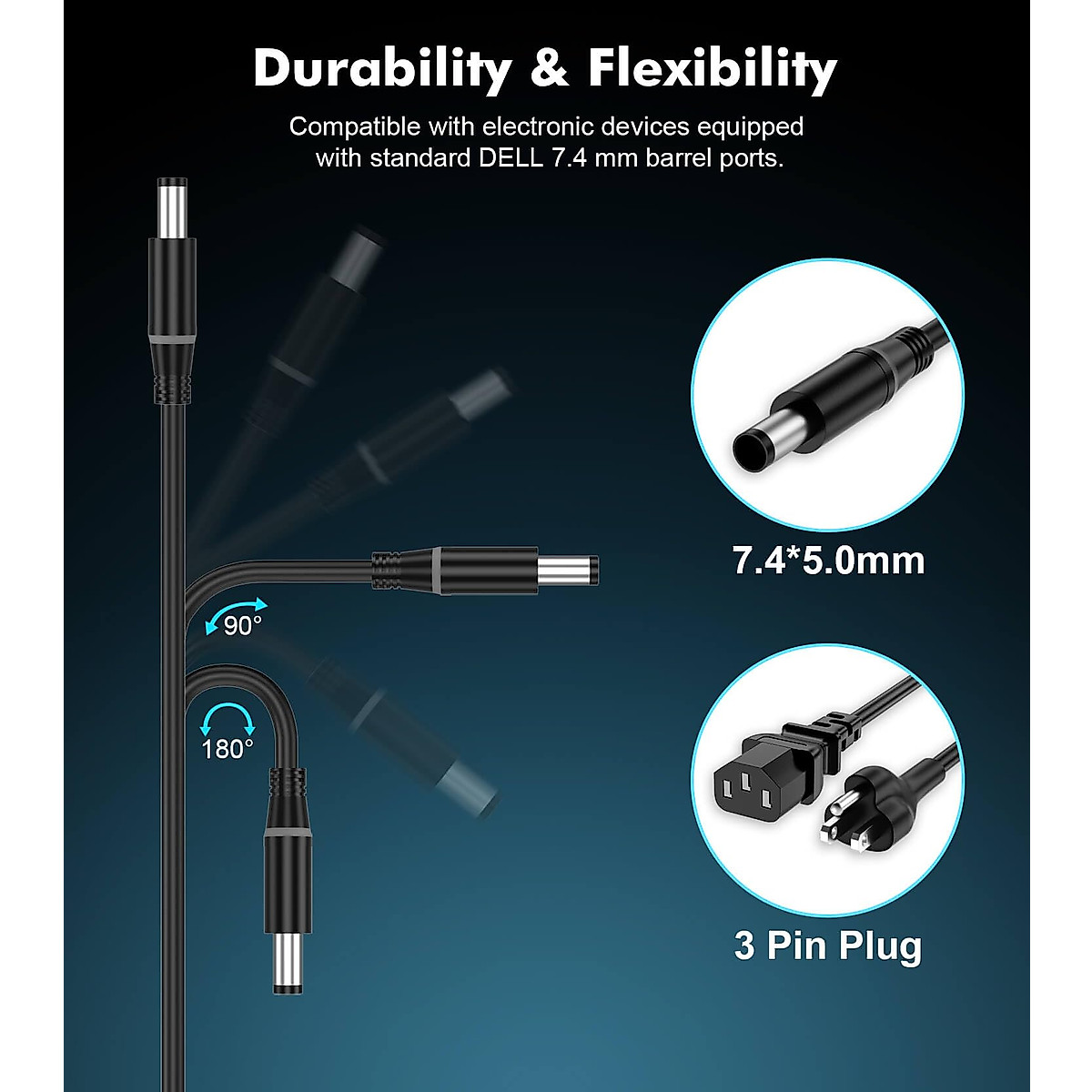 New Slim Replacement for Dell 240W AC Adapter fit Alienware Laptop Charger Precision 7770, G7 15 7500 17 7700, Alienware 15 17 M15 M17 X51 LA240PM180 7.4 mm Barrel with Power Cord