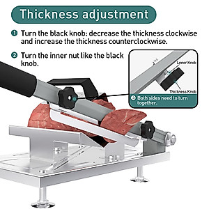 Koconic Stainless Steel Food Slicer,Manual Frozen Meat Slicer Beef and Mutton Roll Meat Cleavers Machine for Home Cooking of BBQ Hot Pot