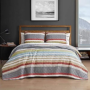 Eddie Bauer - Queen Quilt Set, Cotton Reversible Bedding with Matching Shams, Lightweight Home Decor for All Seasons (Salmon Ladder Multi, Queen)