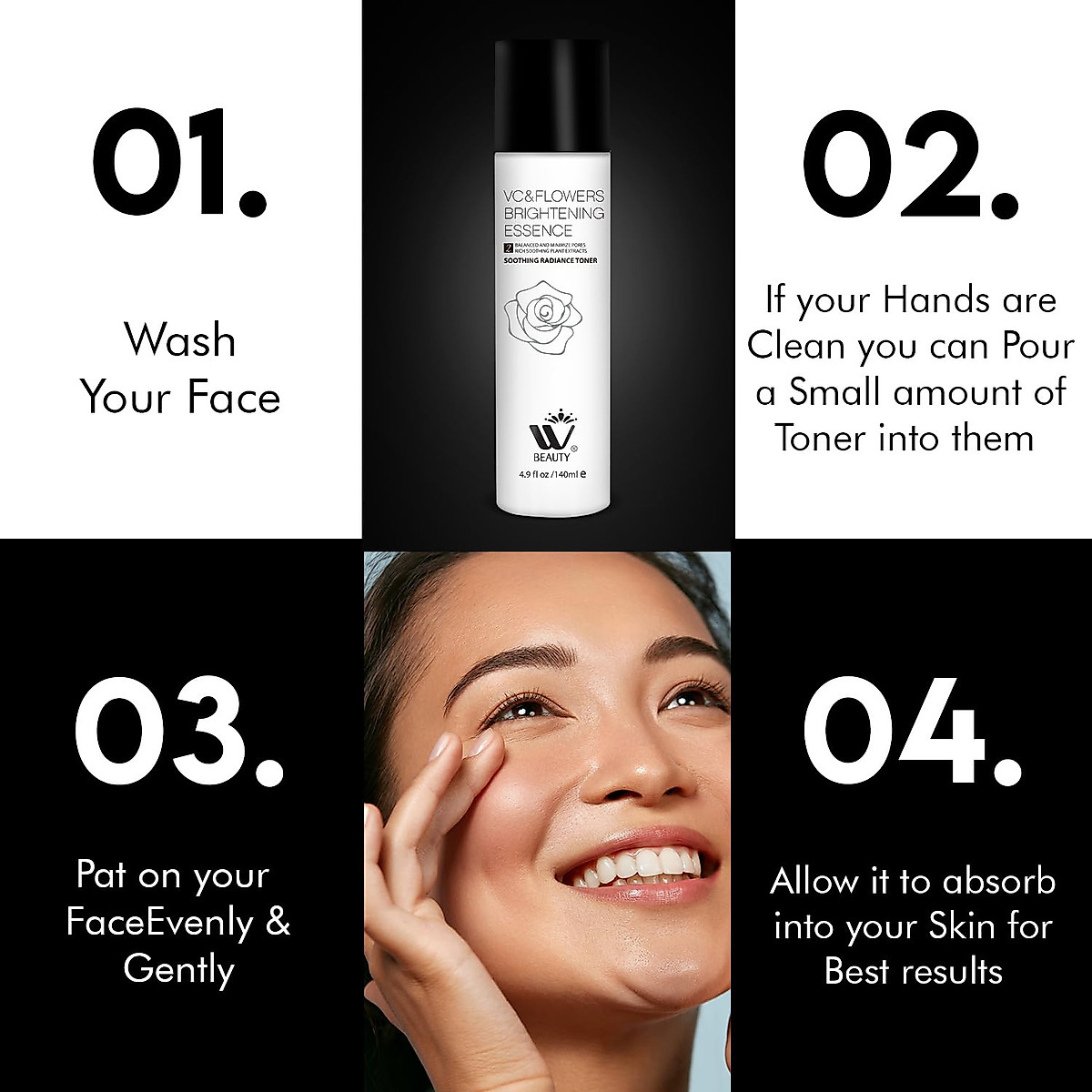 WBM Beauty Natural Soothing Radiance Facial Toner| Alcohol Free with Rose Water and Aloe Vera | Organic Anti Aging Ingredients for Sensitive Skin, Combination, Acne | Skin Toner 4.9 Oz /140 ml