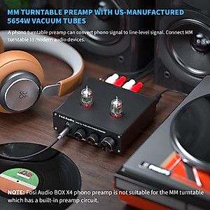 Fosi Audio Box X4 Phono Preamp with JAN 5654W Vacuum Tubes for MM Turntable Phonograph Record Player with Volume Bass Treble Control
