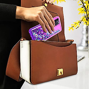 iPhone 13 Mini Case, [with Tempered Glass Screen Protector Included], STARSHOP Liquid Bling Sparkle Floating Glitter Quicksand Phone Case Girls Women Cute for iPhone 13 Mini - Pink/Purple