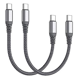 Short USB C to USB C 60W Cable(2 Pack 0.5Ft),USB Type C Fast Charging Nylon Braided Cord Compatible with Android Samsung Galaxy S23/S22/S21/S21+/S20+ Ultra, Note 20/10 Ultra, Air 2020, iPad Pro,Google