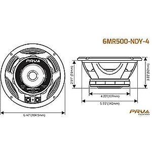 PRV AUDIO 6.5 Inch Midrange Speaker 6MR500-NDY-4 500 Watts 4 Ohm Neodymium Magnet, High Output loudspeaker for Car Audio & Motorcycle (Single)