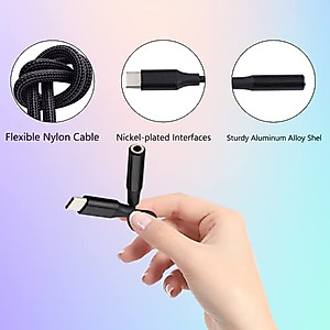 Gimane USB C to 3.5mm Female Headphone Jack Adapter,USB Type C to Aux Audio Dongle Cable Converter for Pixel 6 5 4,Samsung Galaxy S22 S21 S20 + Ultra Plus Note 20 10-Black