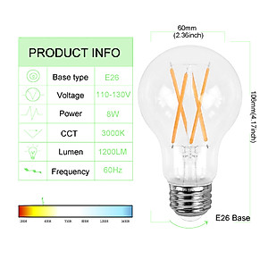 Tokira Retro LED Edison Bulb, E26 8W, Equivalent to 60W, 3000K, Dimmable, Filament Bulb,1200 Lumens, High Brightness Warm White, Transparent Glass, 2 Sets