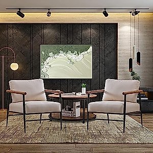 ANJHOME Mid Century Modern Accent Chairs Set of 2, Fabric Lounge Chair with Steel Frame, Comfy Simple Upholstered Armchair for Living Room