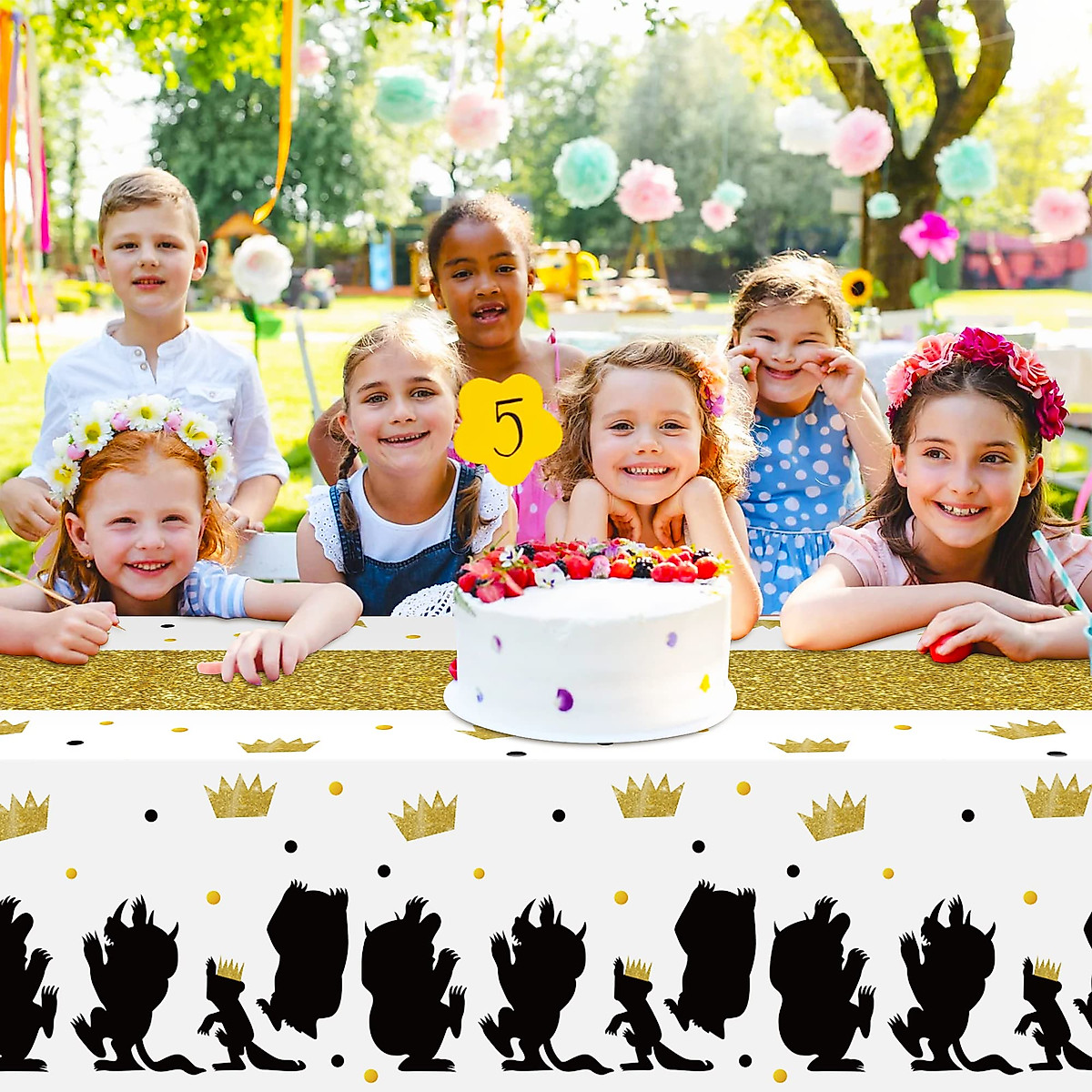 Unbess 3Pcs Wild One Tablecloths for 1st Birthday Party Decorations Baby Shower Plastic Disposable Rectangle Jungle Safari Animal Gold Black Table Covers Rectangle Woodland Supplies, 54 x 108 Inch