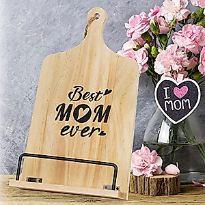 Gifts for Mom Christmas from Daughter Son, Best Mom Ever Cookbook Stand, Birthday Gift Ideas for Mother, Cutting Board Style Recipe Book Holder for Reading Hand Free, Unique Kitchen Xmas Presents