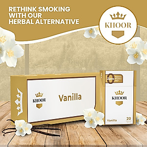 KHOOR Herbal Cigarettes - 2 Vanilla Packs, Non-Addictive, Tobacco-Free & Nicotine-Free, Traditional Cigarette Substitute, Premium Vanilla Flavor - 2 Packs (40 Sticks)
